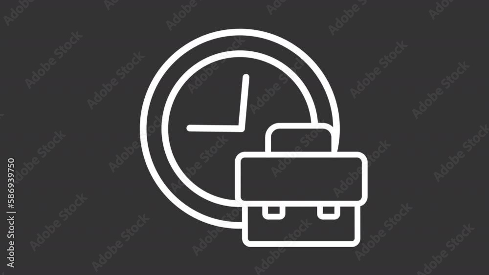 Animated work hours white line icon. Office working time. Loop HD video ...