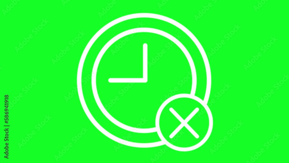 Animated timer error white line icon. Clock with cross mark. Loop HD video with chroma key ...