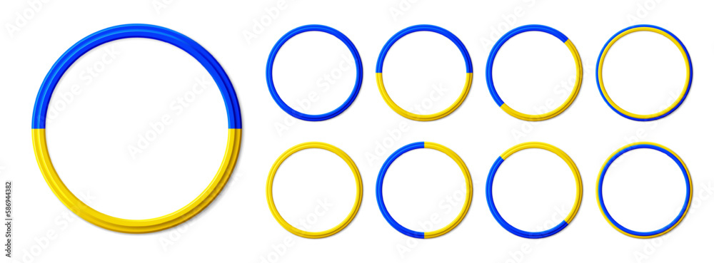 Round vector frame set with realistic 3d effect border with Ukrainian ...