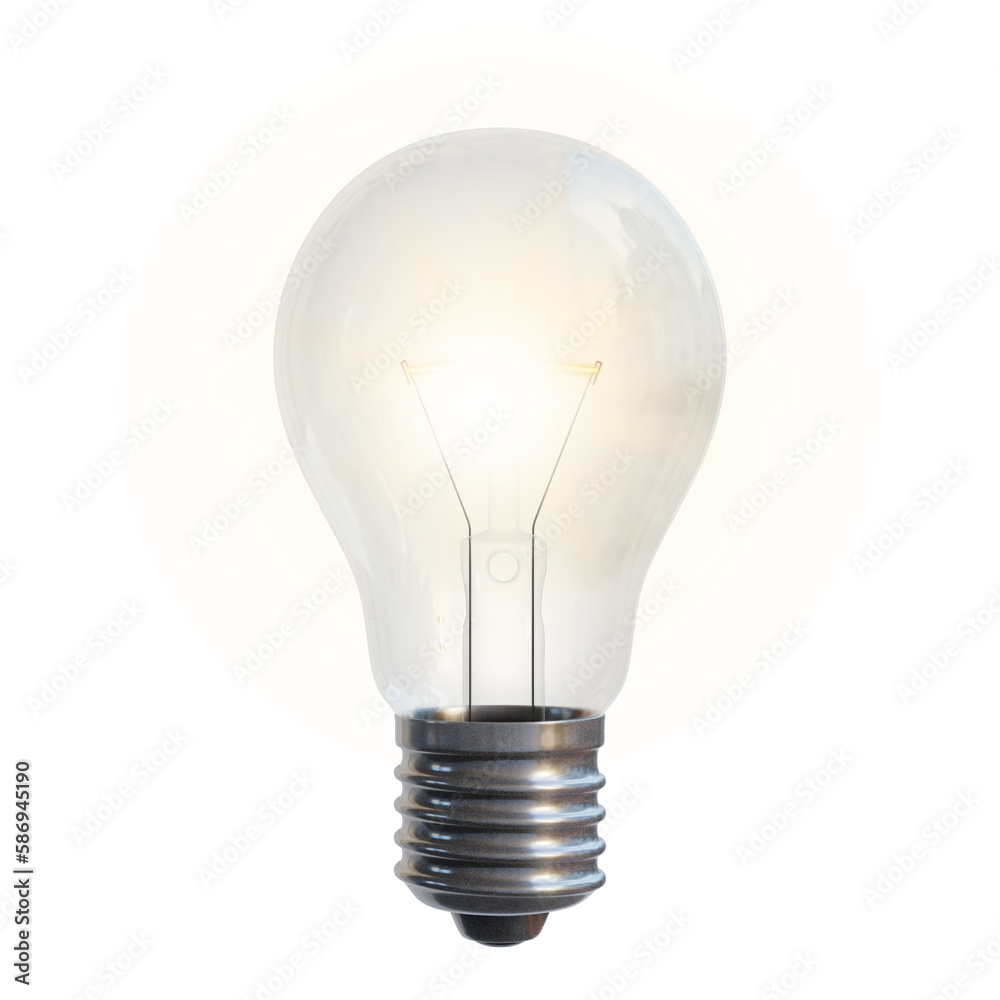 Illuminated light bulb isolated on transparent background. 3D rendering ...