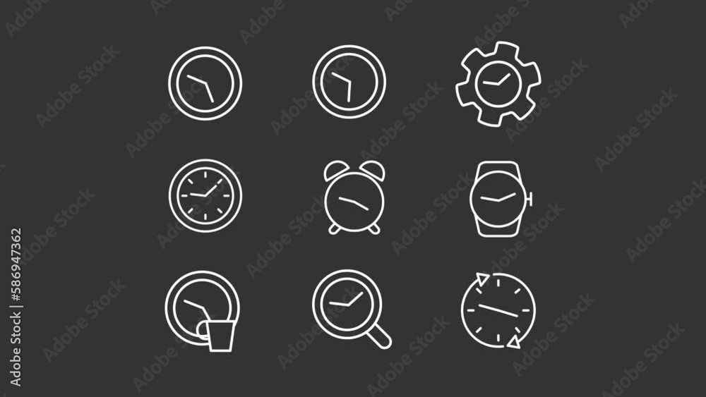 Animated Clock Face White Line Icons Tool For Time Measurement Loop