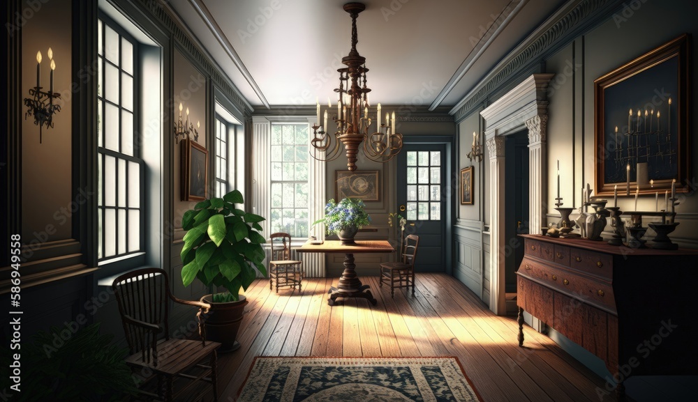 American colonial interior exudes elegance and sophistication. This ...