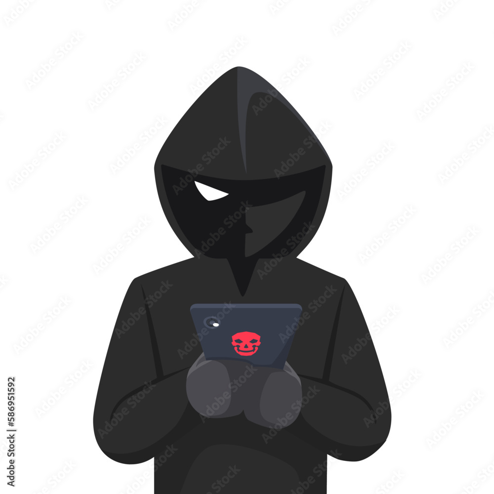 Thief Hacker hold mobile phone and attack by smartphone on isolated ...