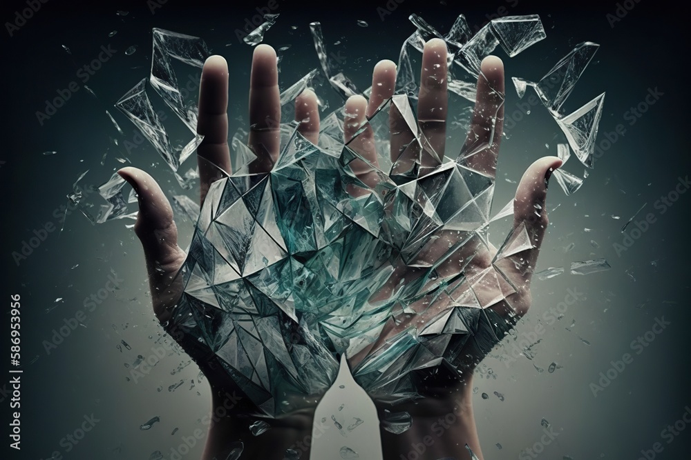 Women break the glass ceiling, female strength concept, hands with ...