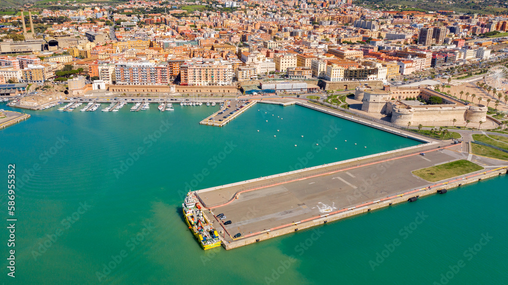 Aerial view of Fort Michelangelo, located in the port of Civitavecchia ...