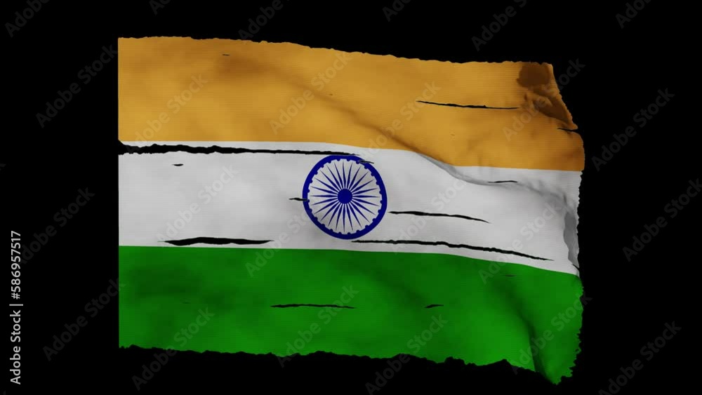 Torn, damaged, unattached flag of India with transparent background ...