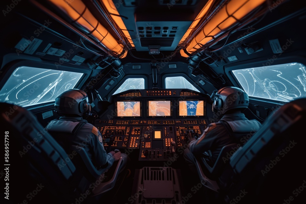 Spaceship cockpit and flightdeck, made with generative ai Stock ...