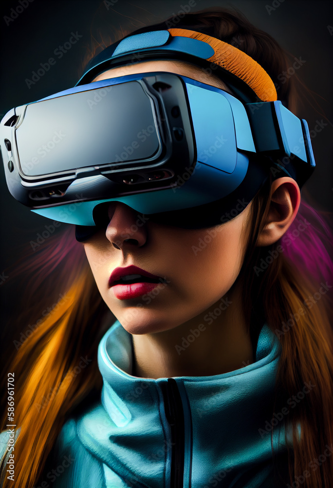 Generative AI illustration of female virtual player with virtual ...