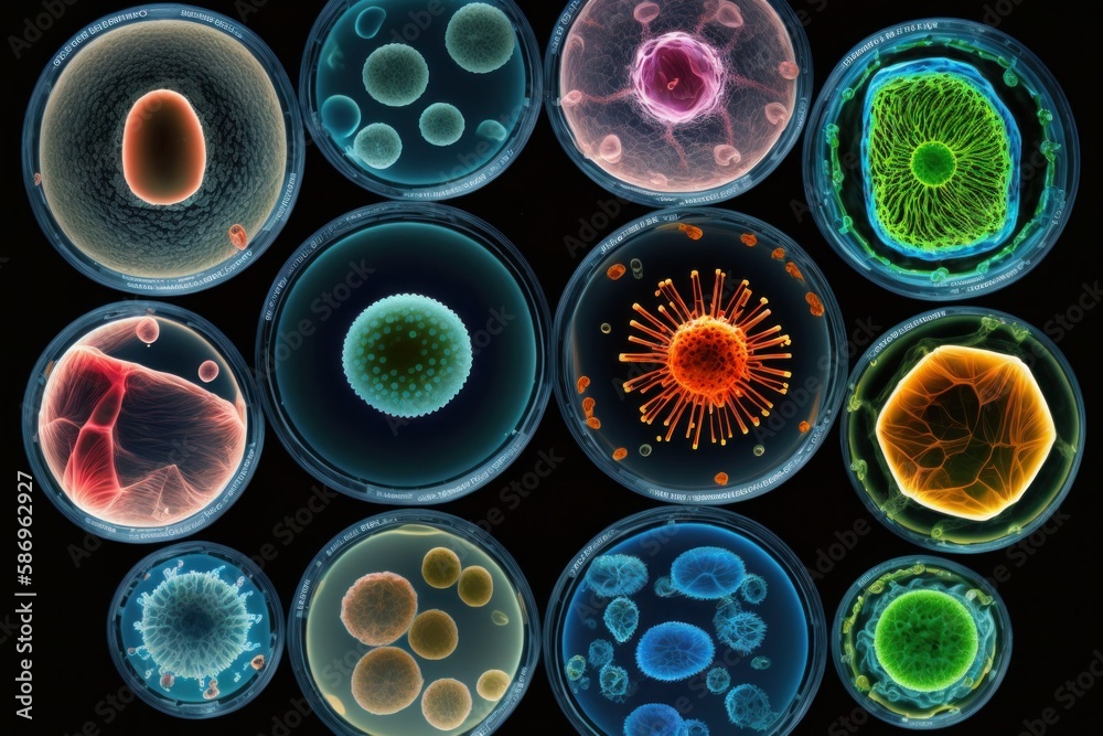 composite image of human cells and microorganisms colorful created with ...