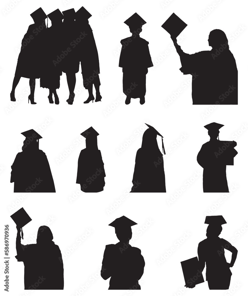Graduation silhouettes. Graduation vector. Graduation silhouette black ...
