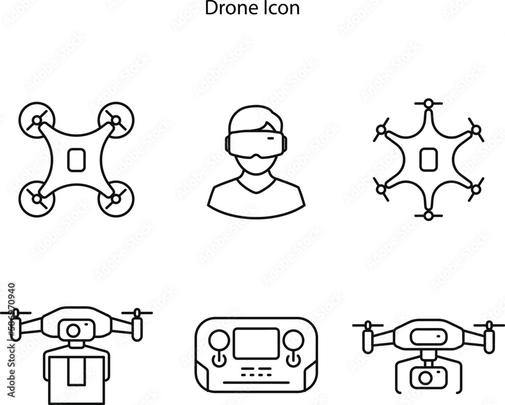 Vecteur Stock Drone outline icon, Drone delivery vector line icons set. Drone, Delivery, Aerial ...
