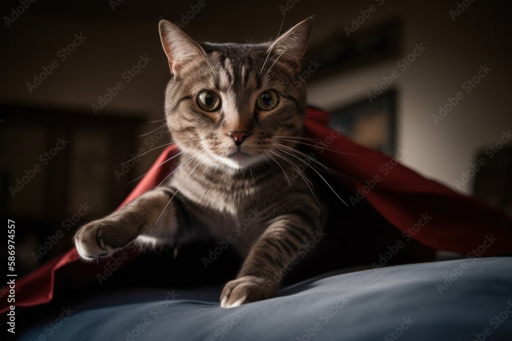 Cat Superhero Mid-Jump in Cape..Cat Superhero Mid-Jump in Cape..Cat ...