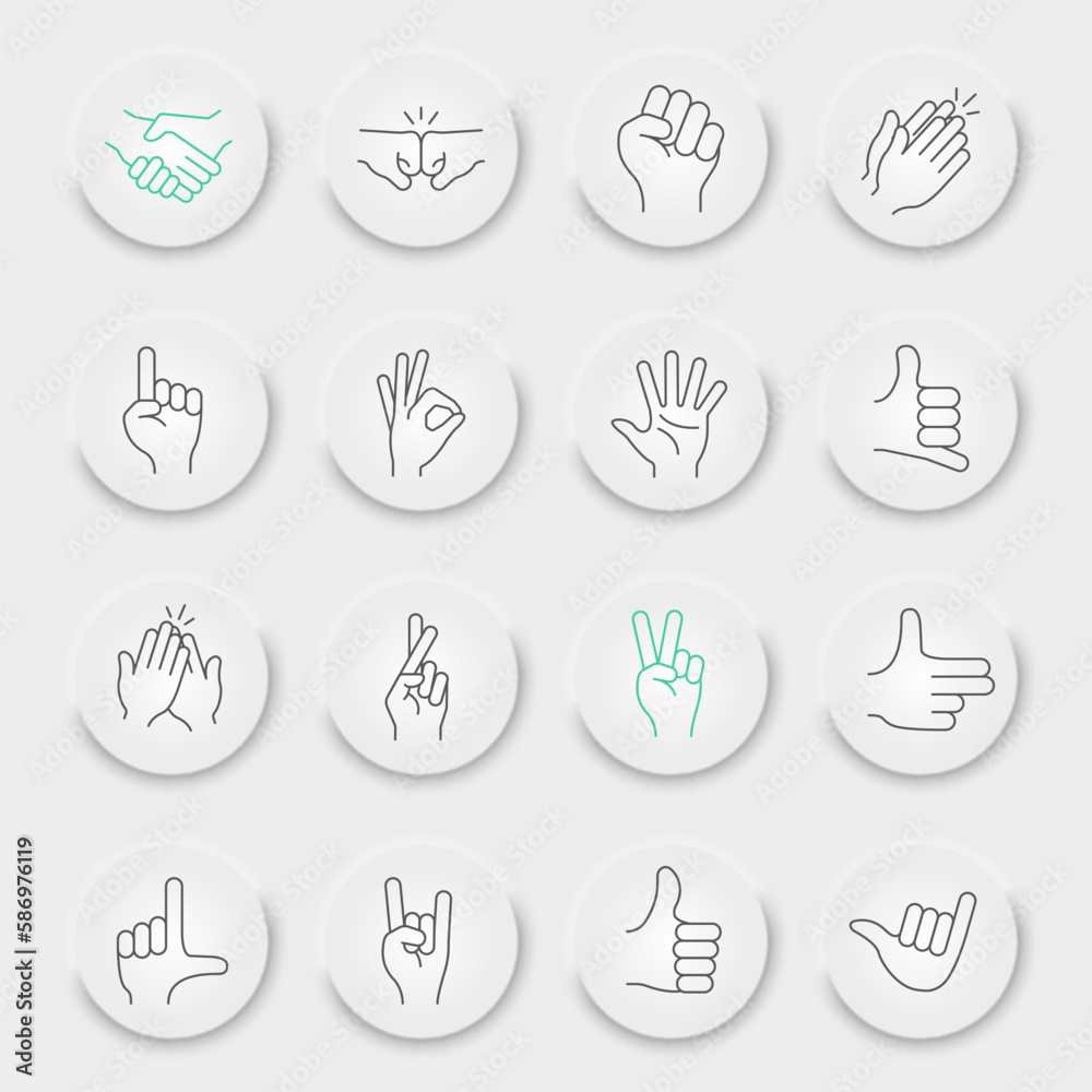 Hand Gestures line icon set, gesture collection, vector graphics ... Hand Gestures line icon set, gesture collection, vector graphics ...