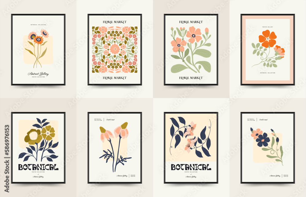 Abstract floral posters template. Modern trendy Matisse minimal style ...