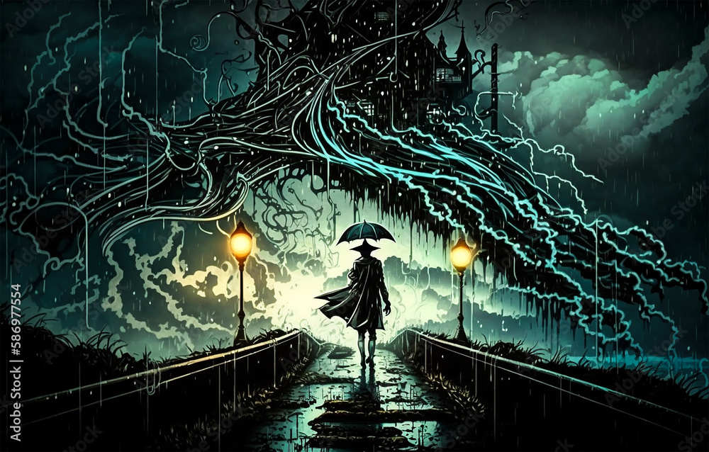 Magical Rainstorm Synthwave Art Style. Generative AI. A digital ...