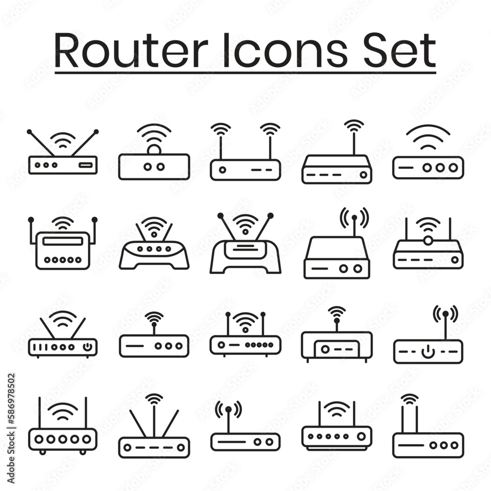 WiFi Router Outline Icons, Modem Icons, Wireless Router Connectivity ... WiFi Router Outline Icons, Modem Icons, Wireless Router Connectivity ...