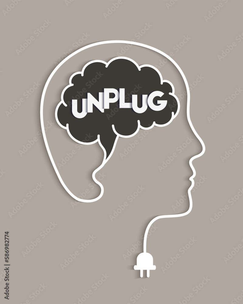 Brain unplug and disconnect as digital detox concept with head, brain ...