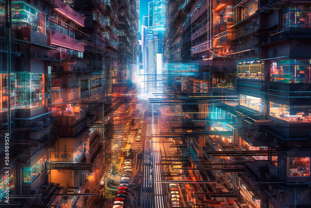 A striking visual of an abstract highway traversing a cityscape of ...