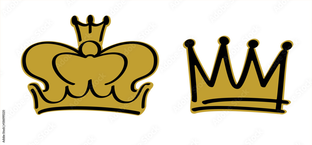 Cartoon golden sketch crown. Graffiti crown icon, Queen or king crowns ...