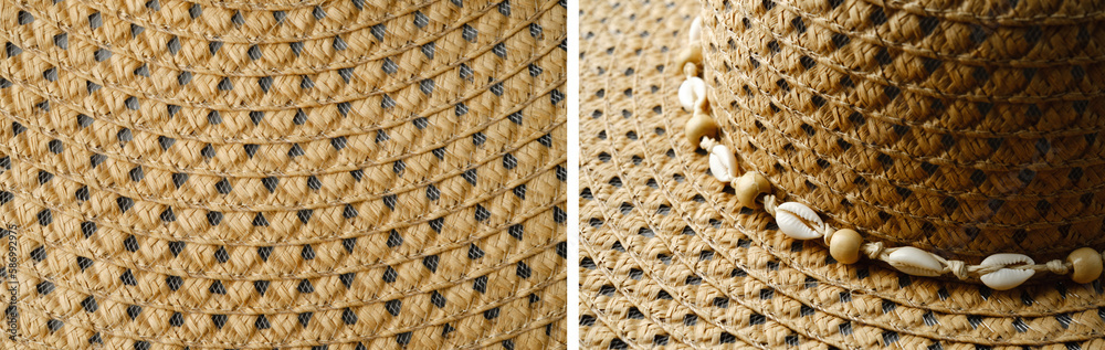 Straw sun hat with shells on transparent background, sun protection ...