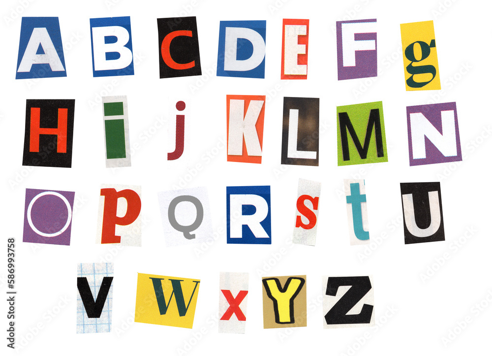 alphabet magazine cut out font, ransom letter, isolated collage ...