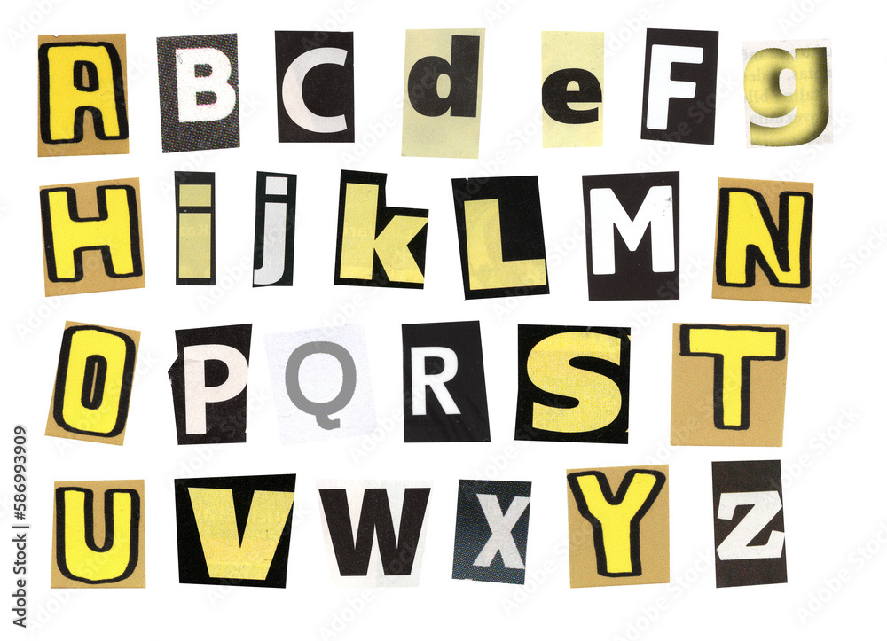 alphabet magazine cut out font, ransom letter, isolated collage ...