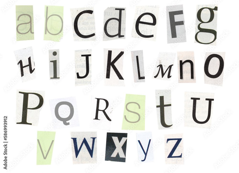 alphabet magazine cut out font, ransom letter, isolated collage ...