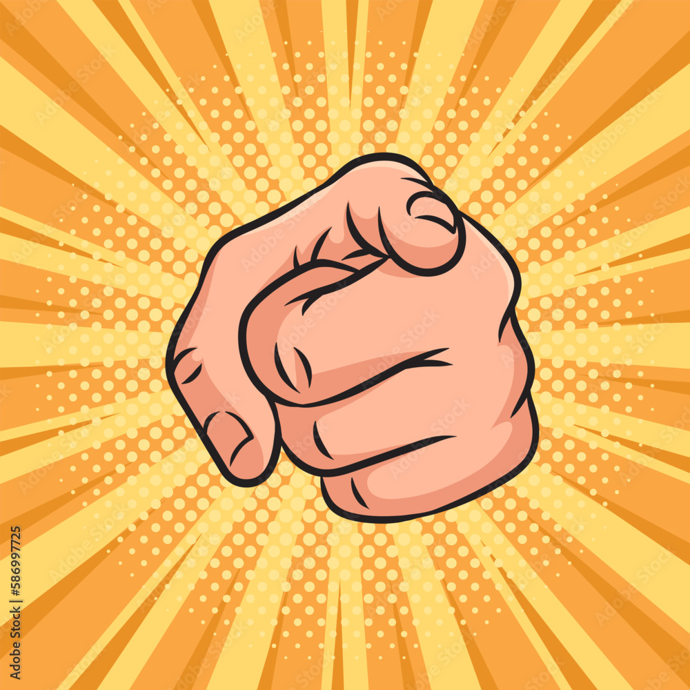 hand pointer points forward direction with index finger pinup pop art ...