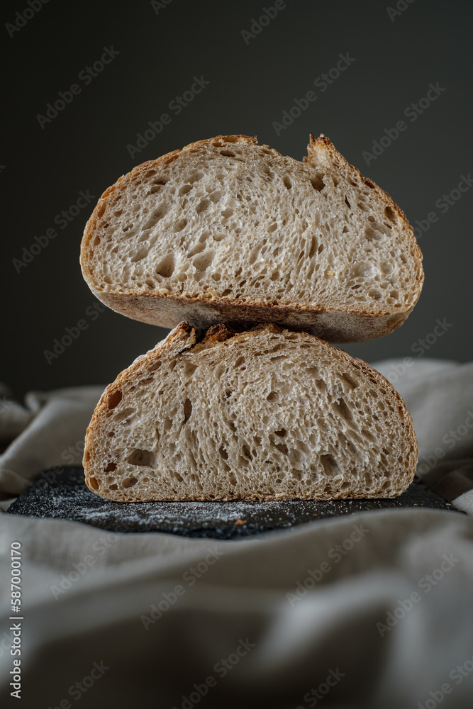 Artisan Batard Sourdough healthy Bread. Open crumb high hydration ...