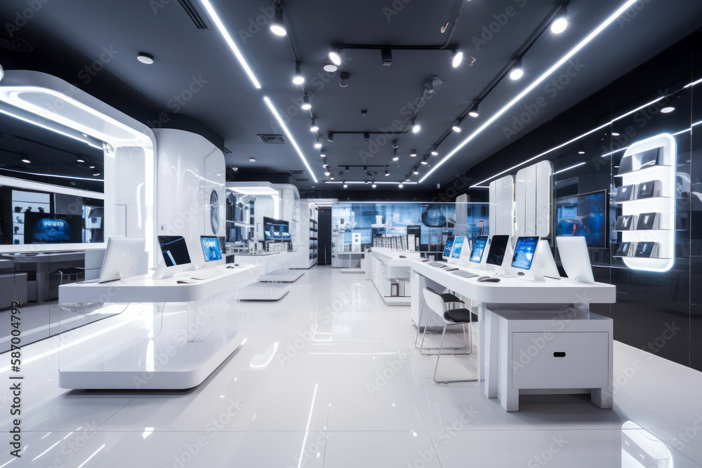 Modern Contemporary Interior of a Consumer Electronics Store with a ...