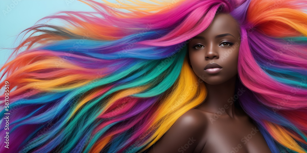 Beautiful girl with colorful hair. Young African American woman with ...