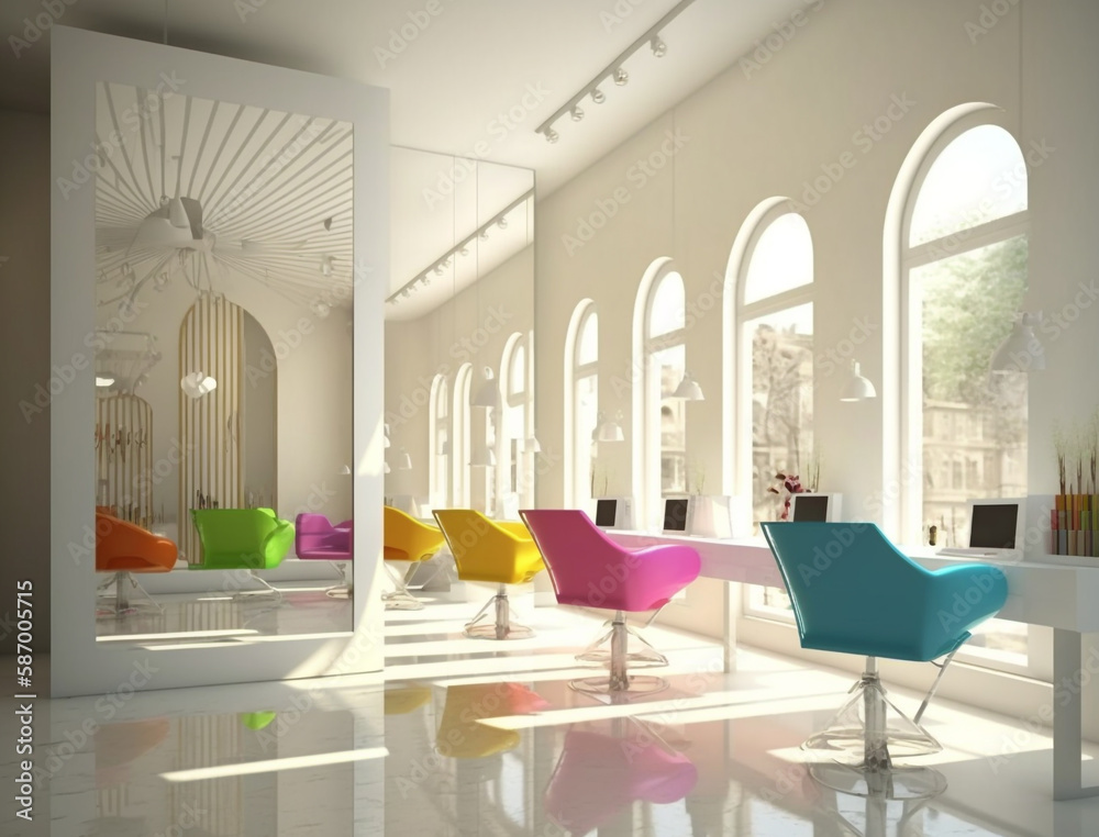 The illustration shows the interior of a hair salon. Each customer will ...