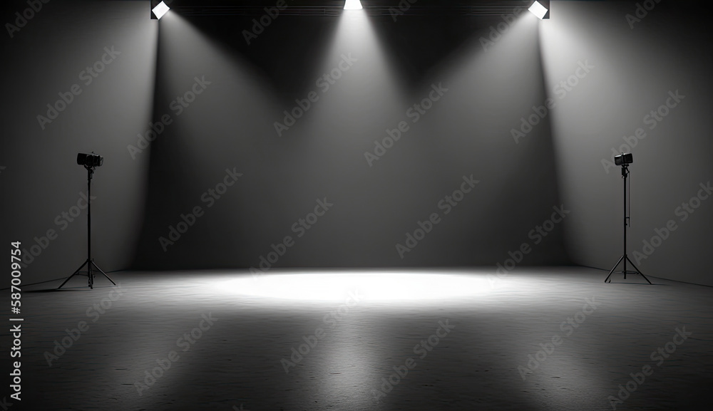 Studio empty stage background with spot light beam shine on background ...