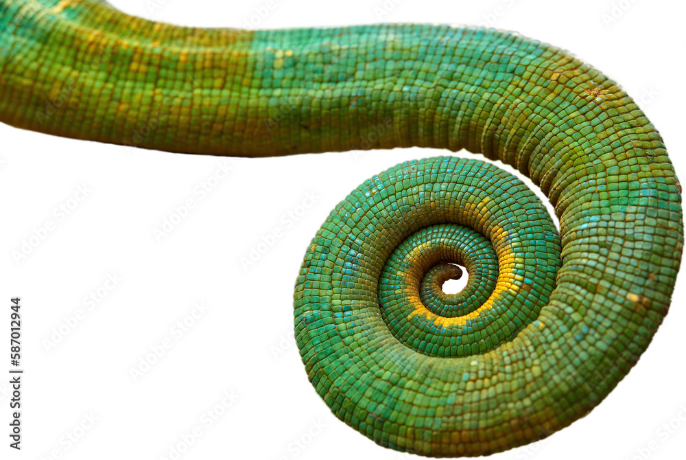 Detail of the curled tail of Parson's chameleon, Calumma parsonii ...