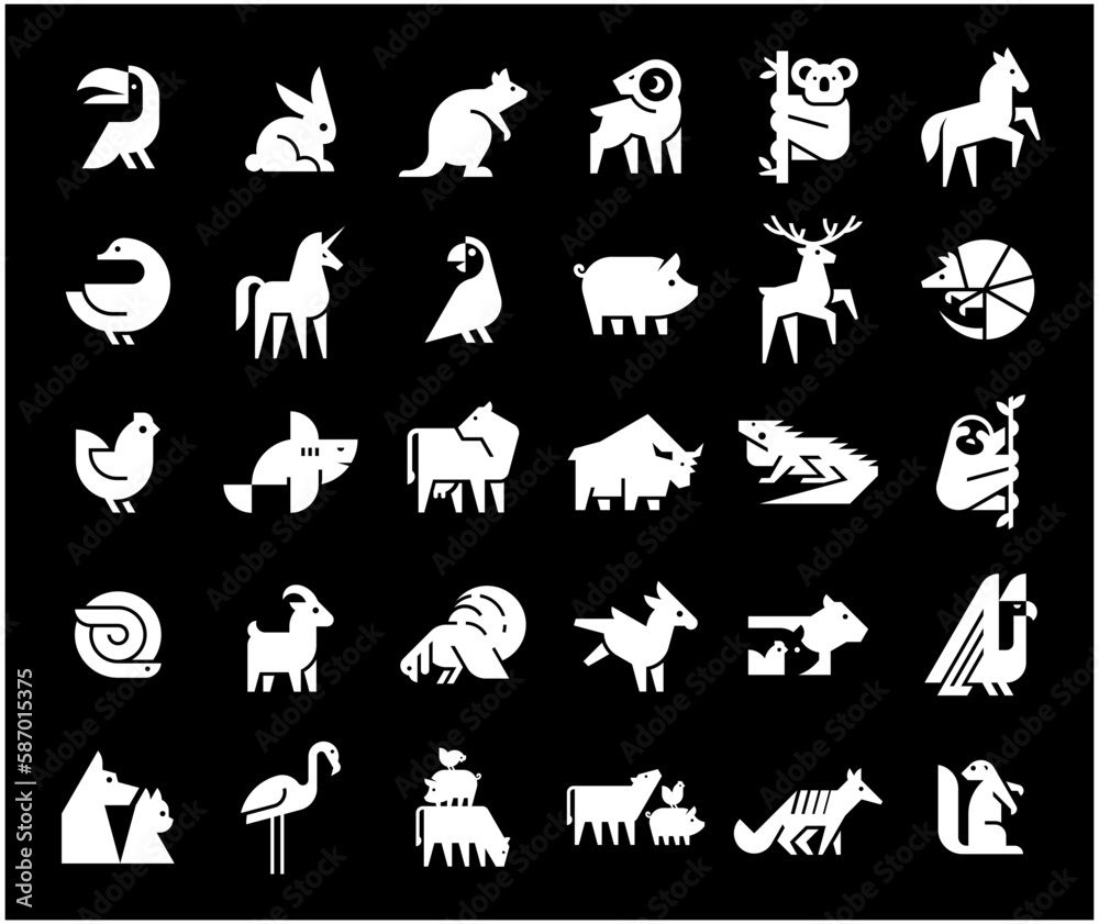Animals logos collection. Animal logo set. Geometrical abstract logos ...
