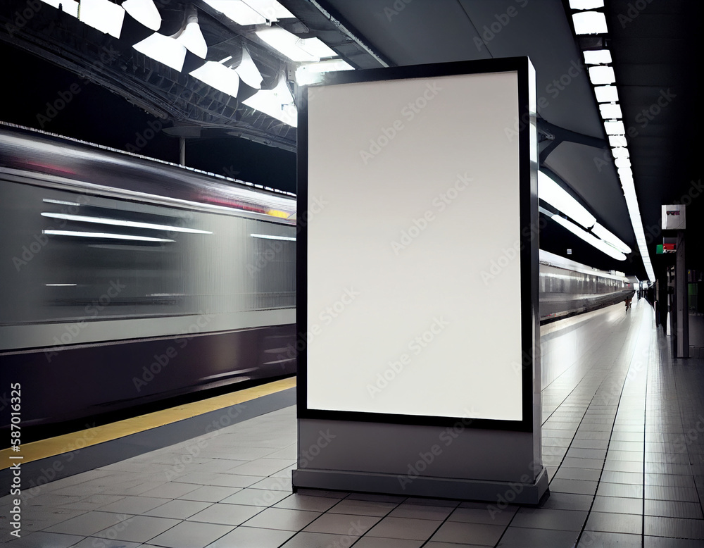 Blank mock up light box template vertical sign stand display in Railway ...