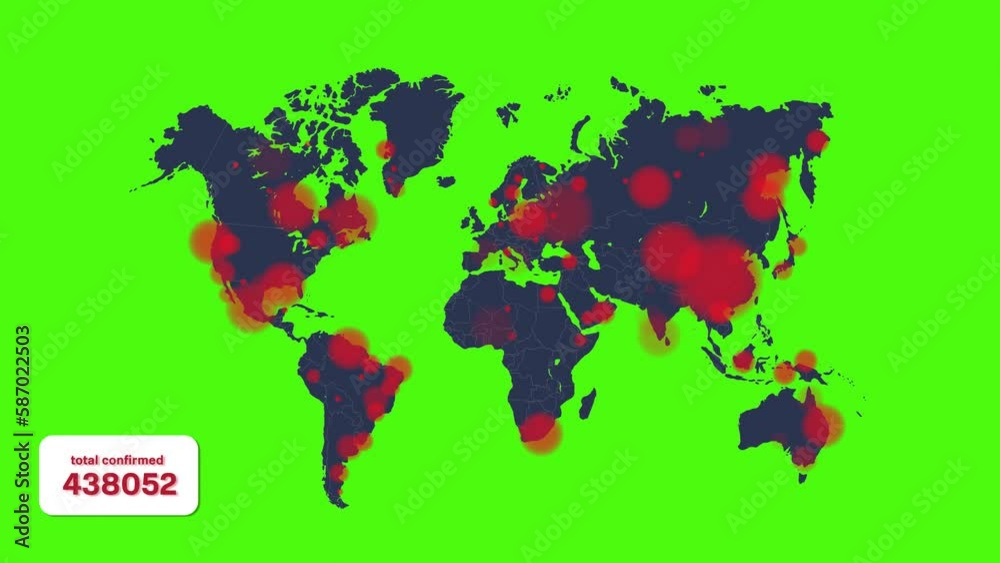COVID-19 world map animation on chroma key green screen background. The ...