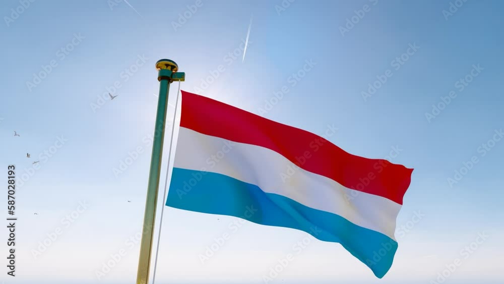 Flag of Luxembourg waving in the wind, sky and sun background. Luxembourg Flag Video. Realistic ...
