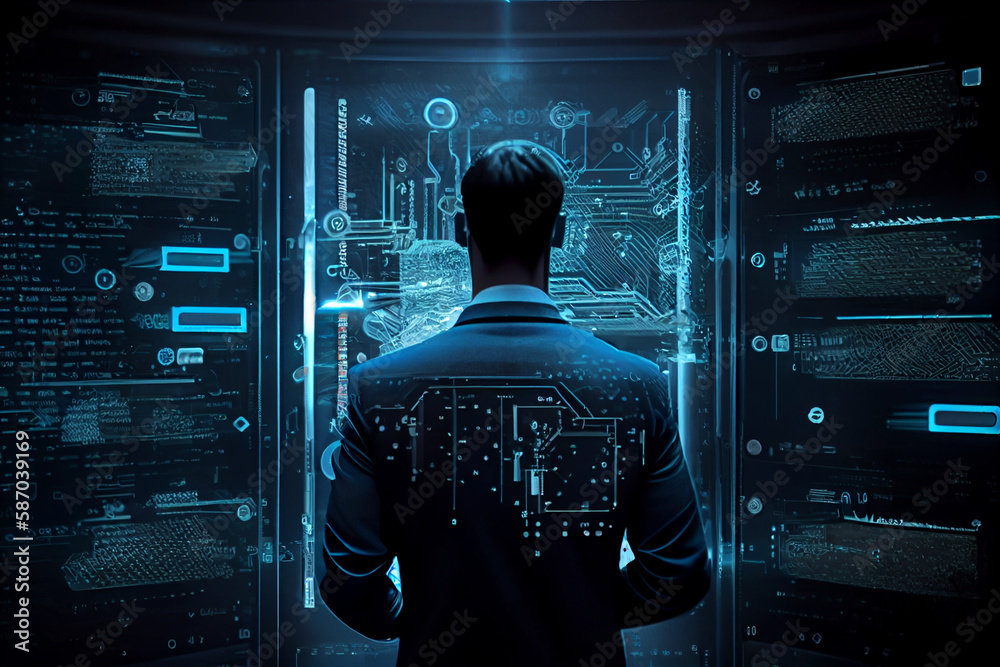 Shot of Corridor in Working Data Center Full of Rack Servers and ...