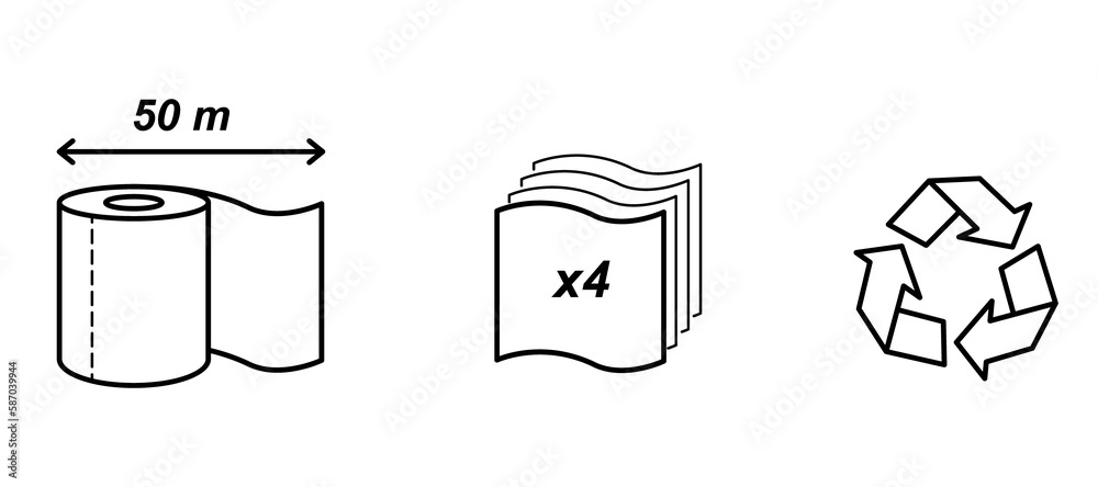 Toilet paper packaging icons collection - roll length, number of layers ...