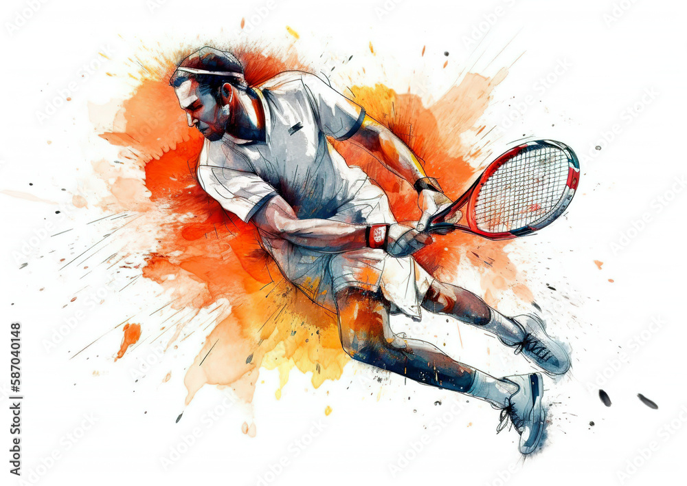 Watercolor abstract representation of tennis. Tennis player in action ...