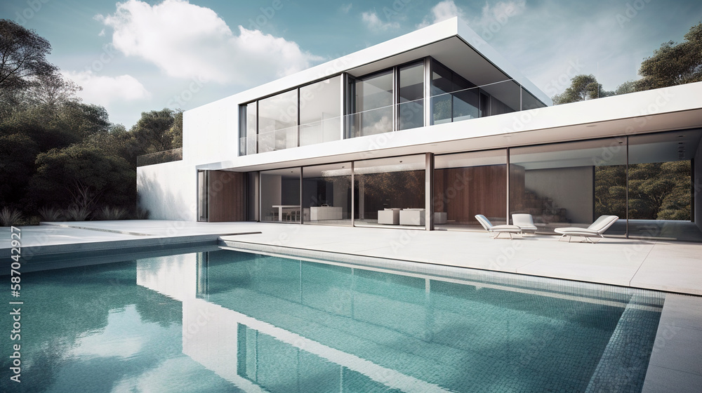 Modern house with swimming pool, exterior view. Generative ai and ...