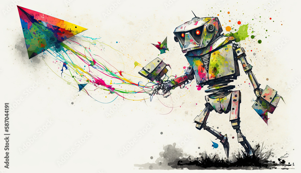 Horizontal Composition of Whimsical Cyborg Robot Looking at Camera AI ...