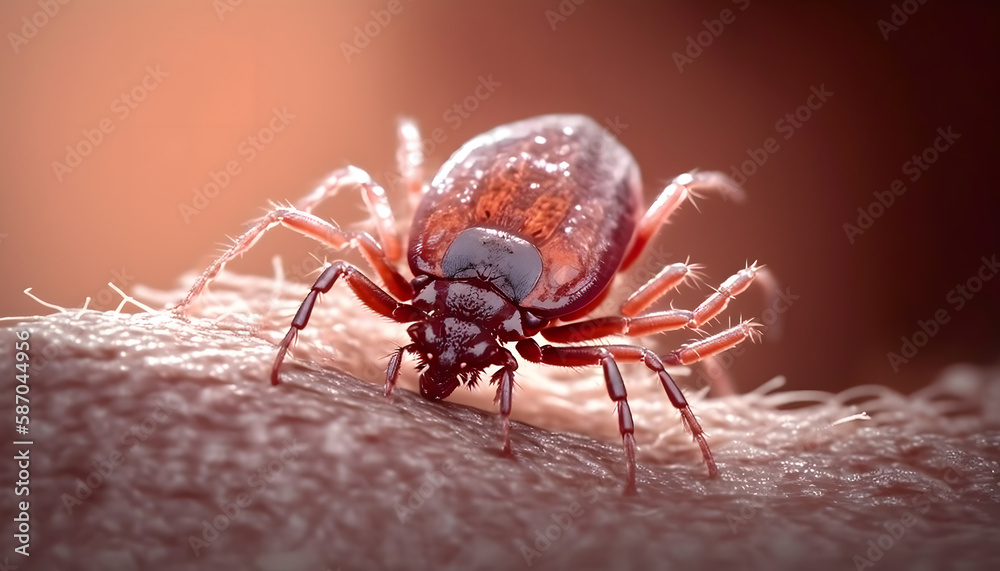 Infected tick on human skin. Ixodes lyme ricinus mite. Dangerous biting ...