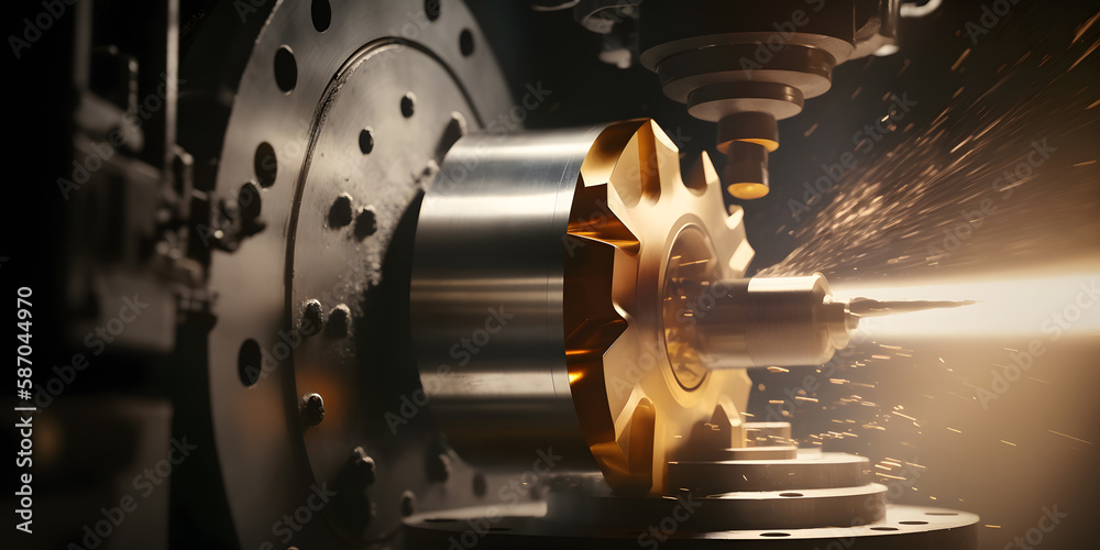 Macro Machine iron tools CNC cut of metal. Industrial banner ...