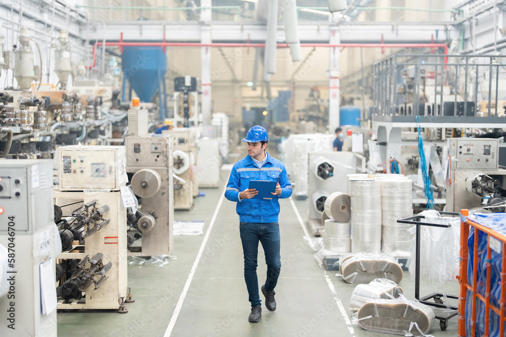 European white male engineer Was walking to explore the system in the ...