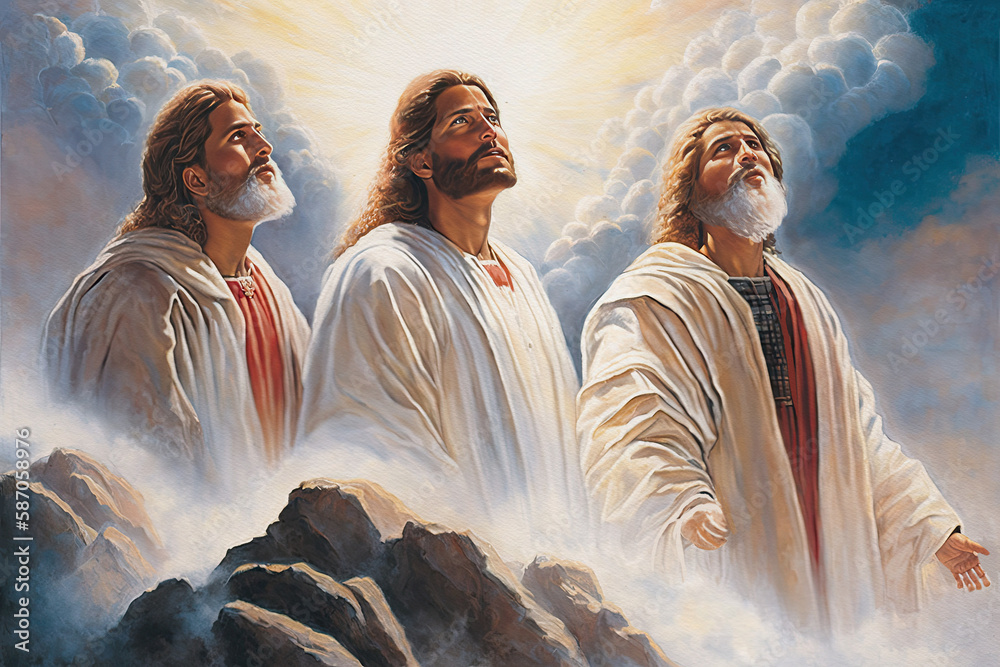 Transfiguration of Jesus on the mountain, generative ai Stock ...