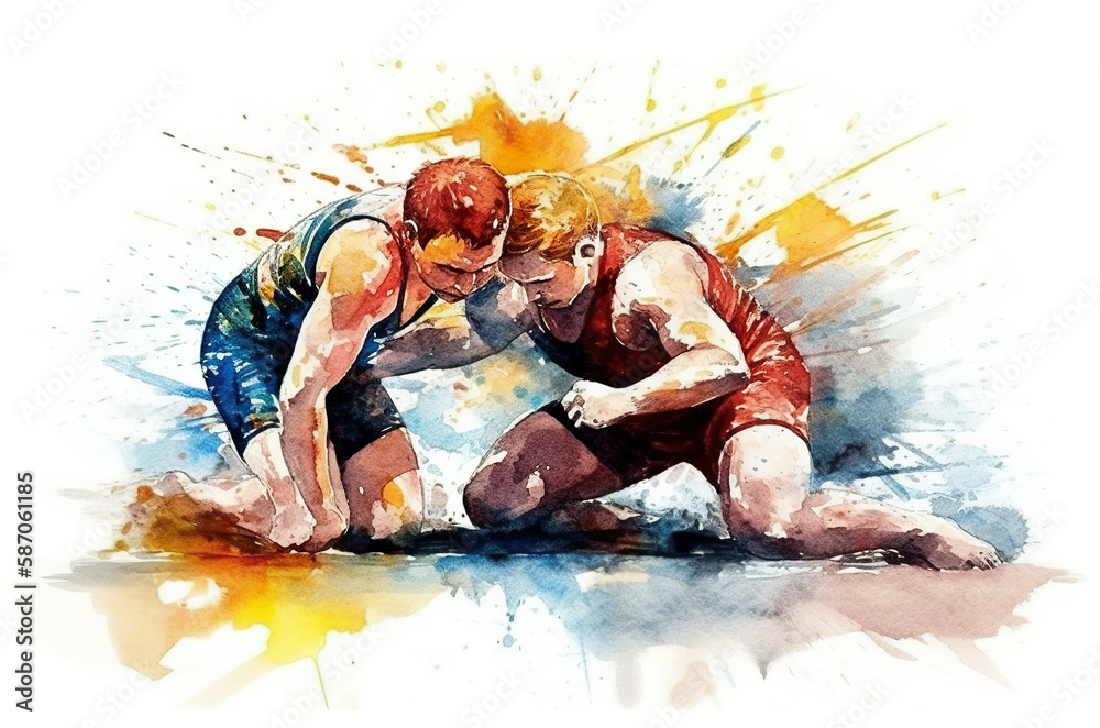Illustrazione Stock Watercolor abstract representation of wrestling ...