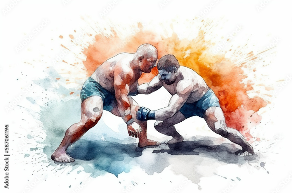 Stockillustratie Watercolor abstract representation of wrestling ...