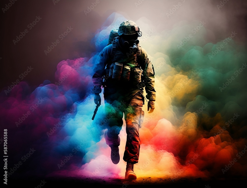 Soldat in Regenbogen Rauch Stock Illustration | Adobe Stock